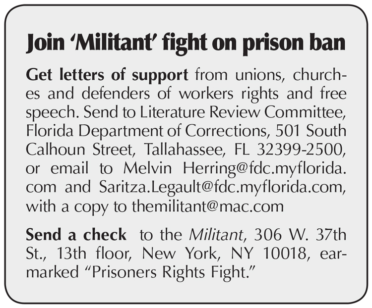 Join ‘Militant’ fight to overturn ban by prison officials in Florida ...